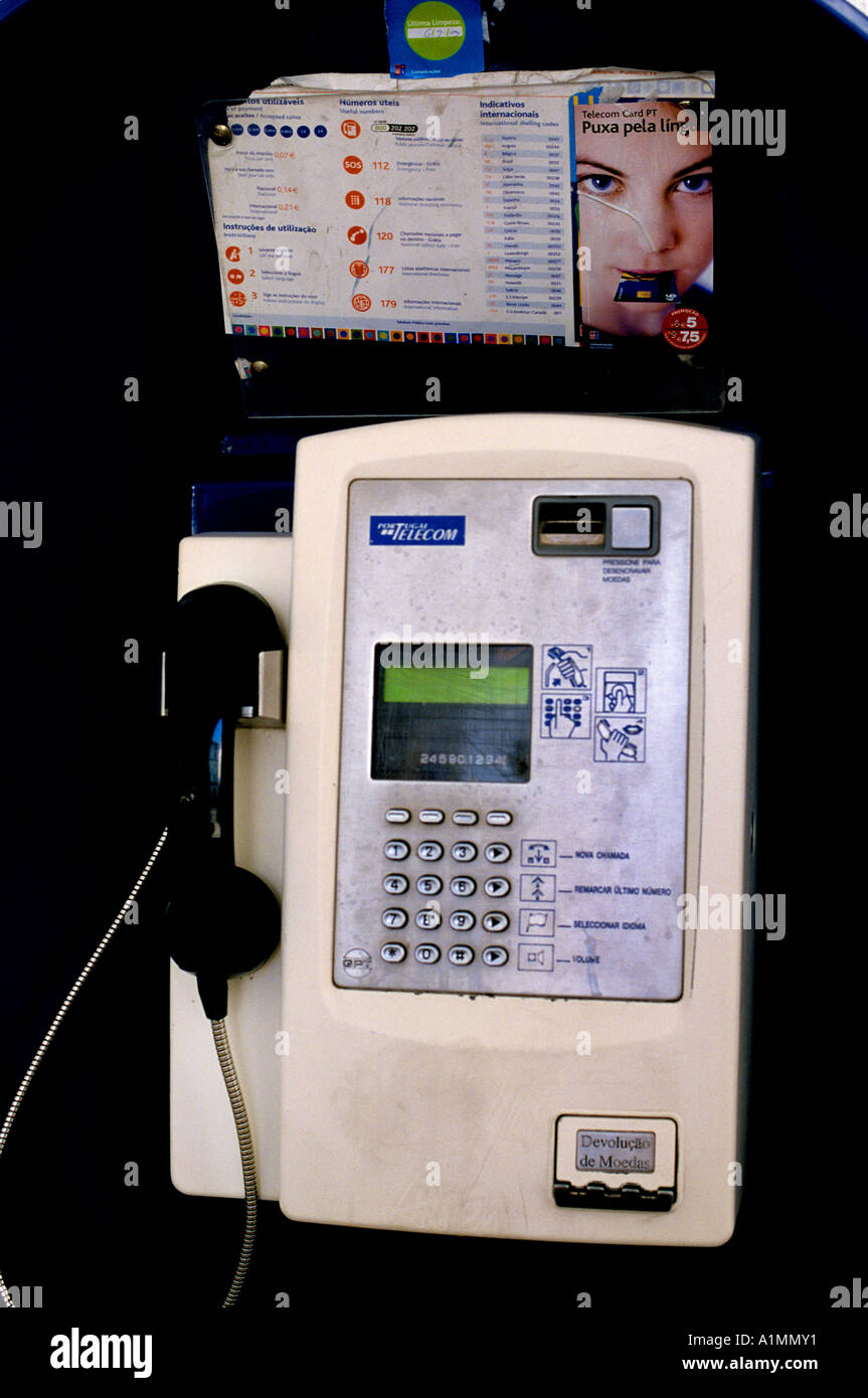 Portugal Lisbon Phone booth box kiosk telephone Stock Photo - Alamy