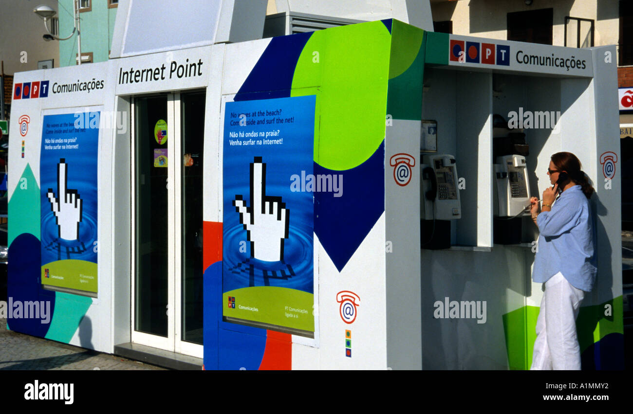 Portugal Lisbon Phone booth box kiosk telephone Nazare Stock Photo - Alamy