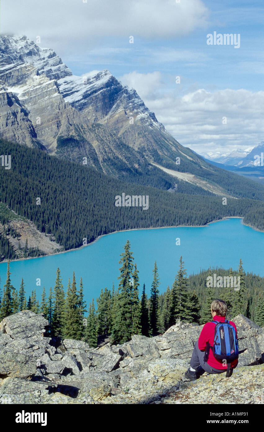 Banff national park View from rocks height over lake Bright blue water ...