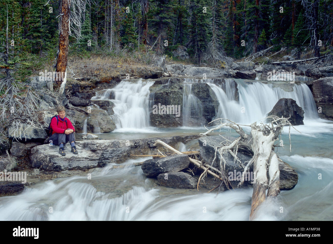 Hiker at waterfalls Banff Nationalpark Alberta Canada Stock Photo - Alamy