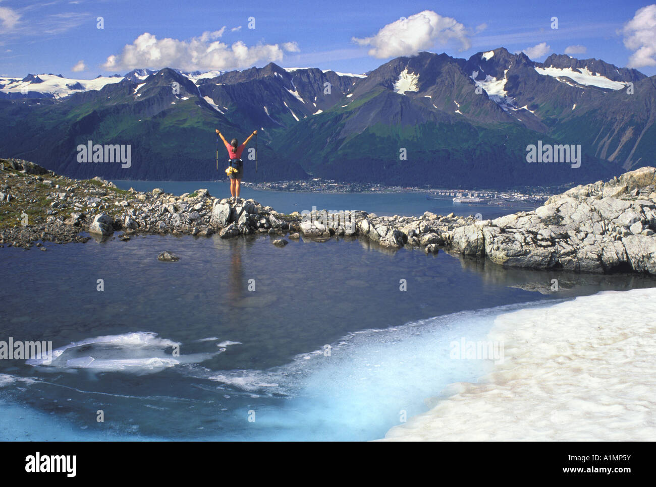 A hiker on Mt Alice Chugach National Forest Seward Alaska MR Stock ...