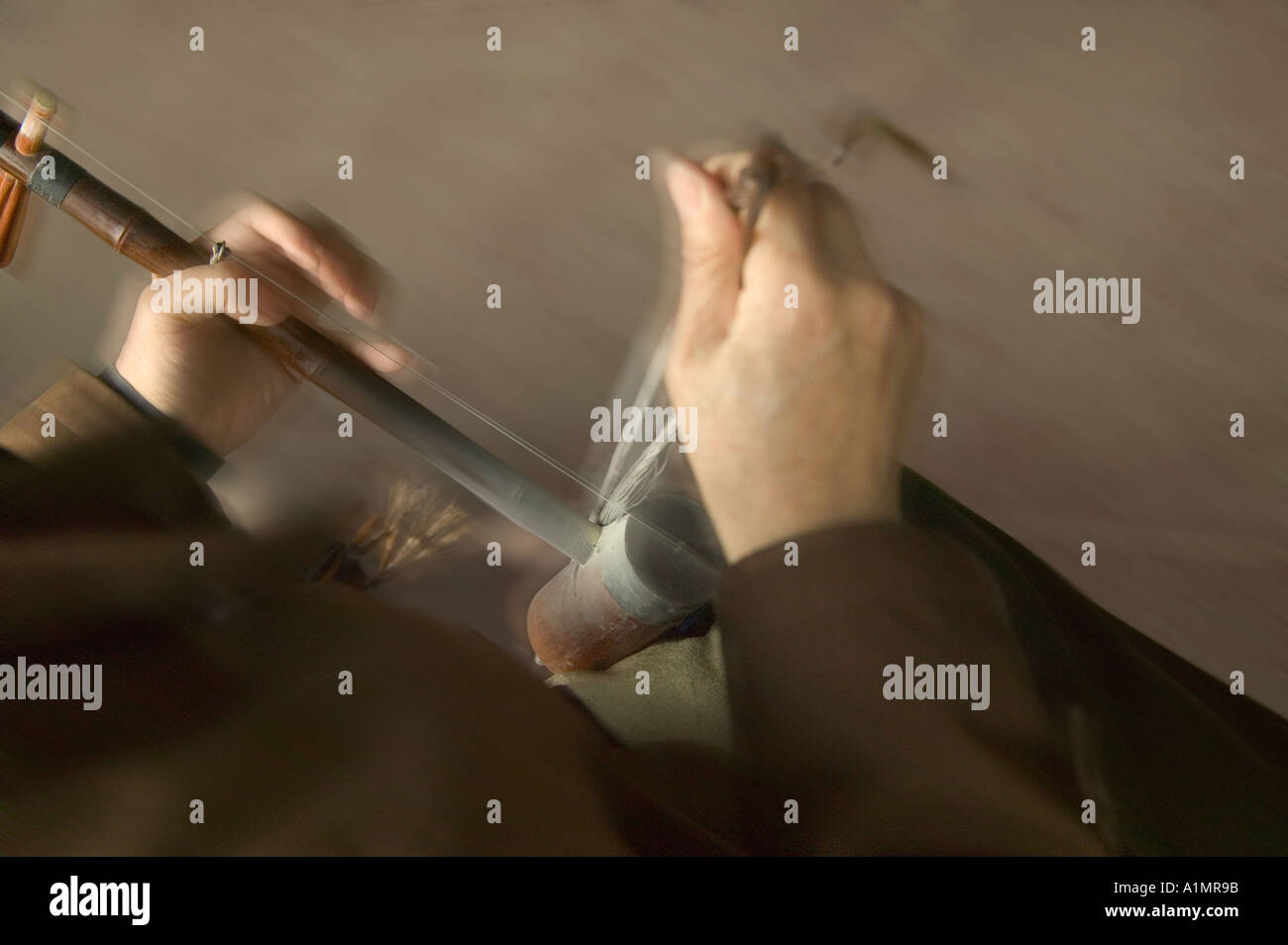 Closeup of hands playing Erhu traditional Chinese two stringe musical ...