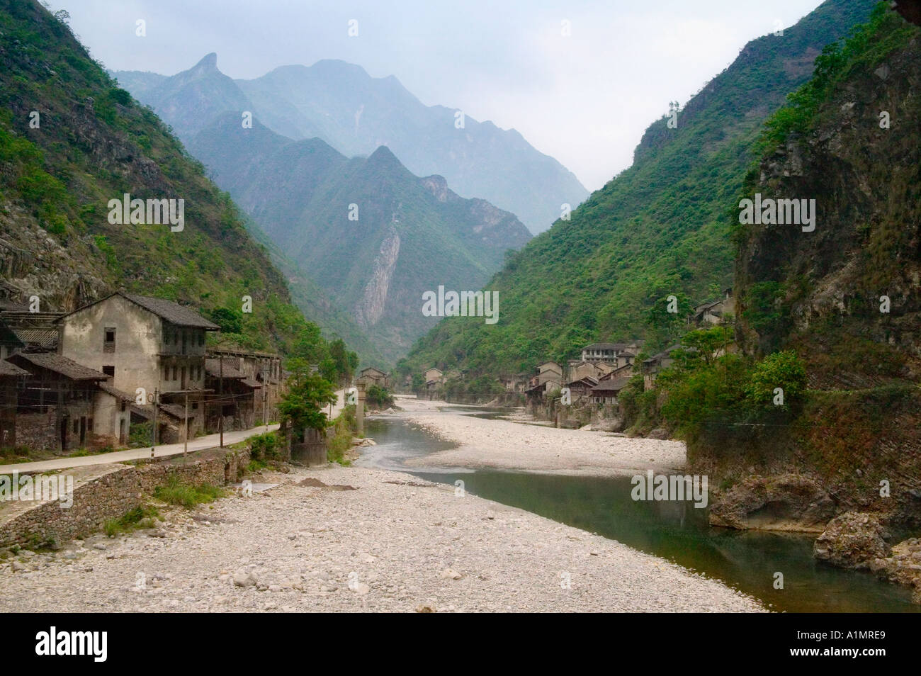 Village along Daning River Lesser Three Gorges Yangtze River China ...