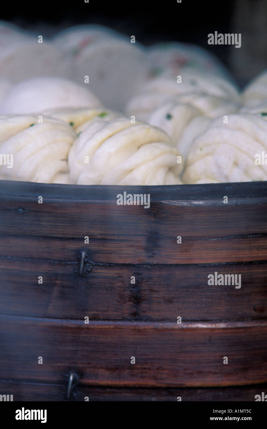Steamed buns in bamboo container Shanghai China Stock Photo - Alamy