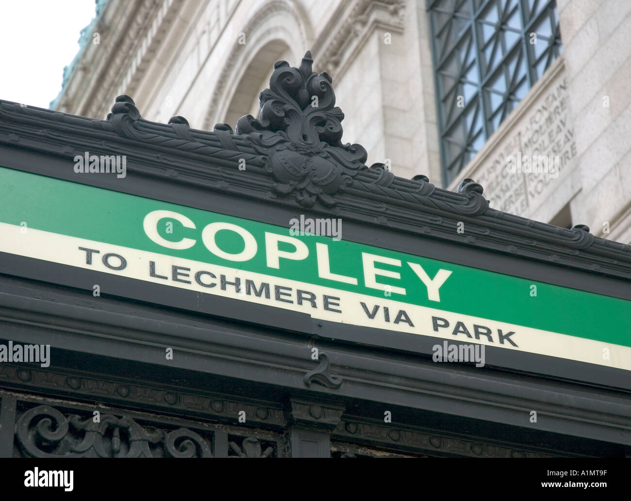 The sign at the inbound entrance to the Copley Greenline train station ...