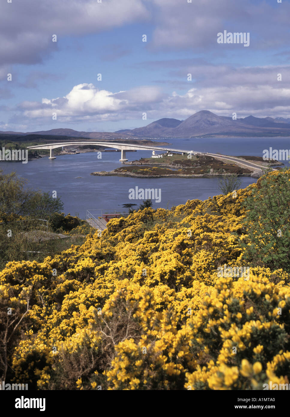 Landscape Isle of Skye road toll bridge links Kyleakin (left ...