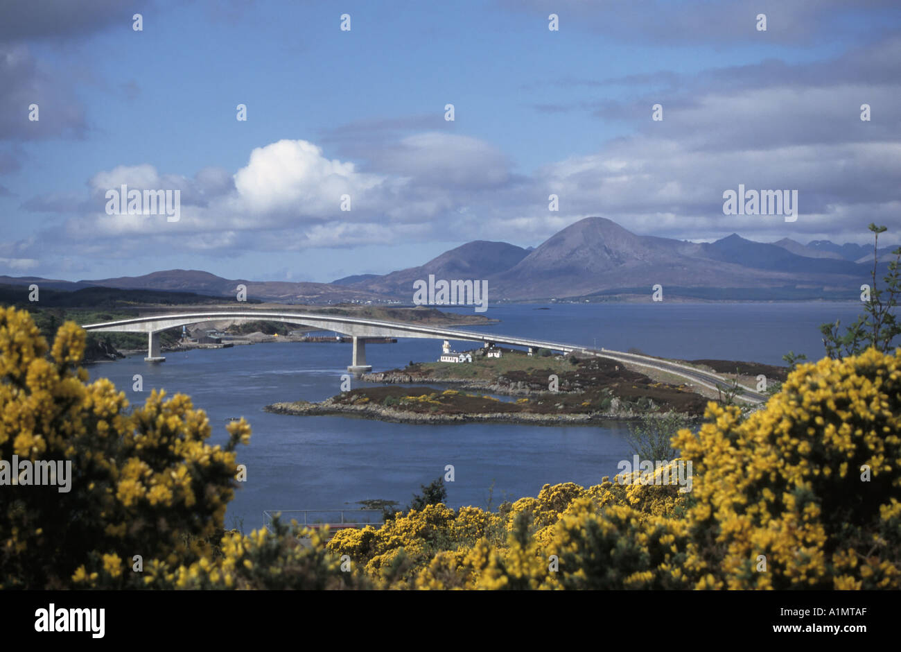 Landscape Isle of Skye road toll bridge links Kyleakin (left ...