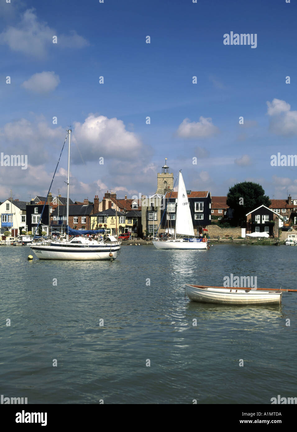 Wivenhoe near Colchester boats on River Colne at high tide Stock Photo ...