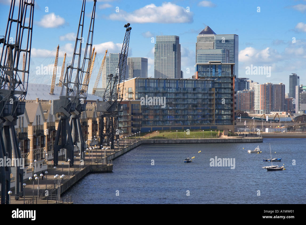 View of Royal Victoria docks in London UK looking towards the ...