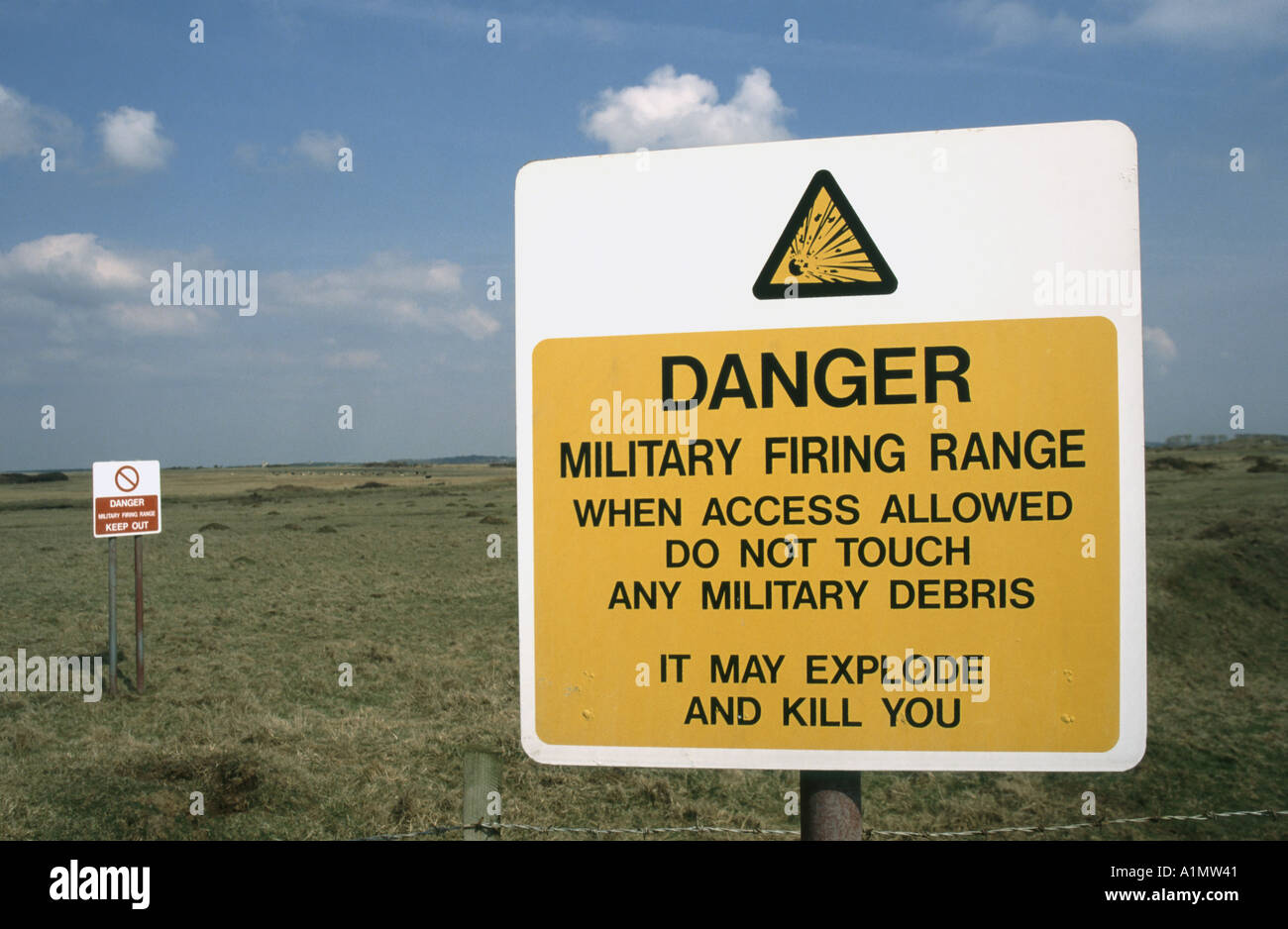 Cliff top signs National Park coastal footpath military firing range ...