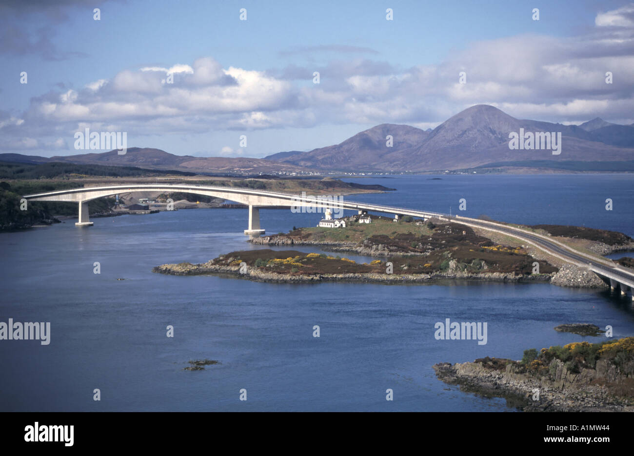 Landscape Isle of Skye road toll bridge links Kyleakin (left ...