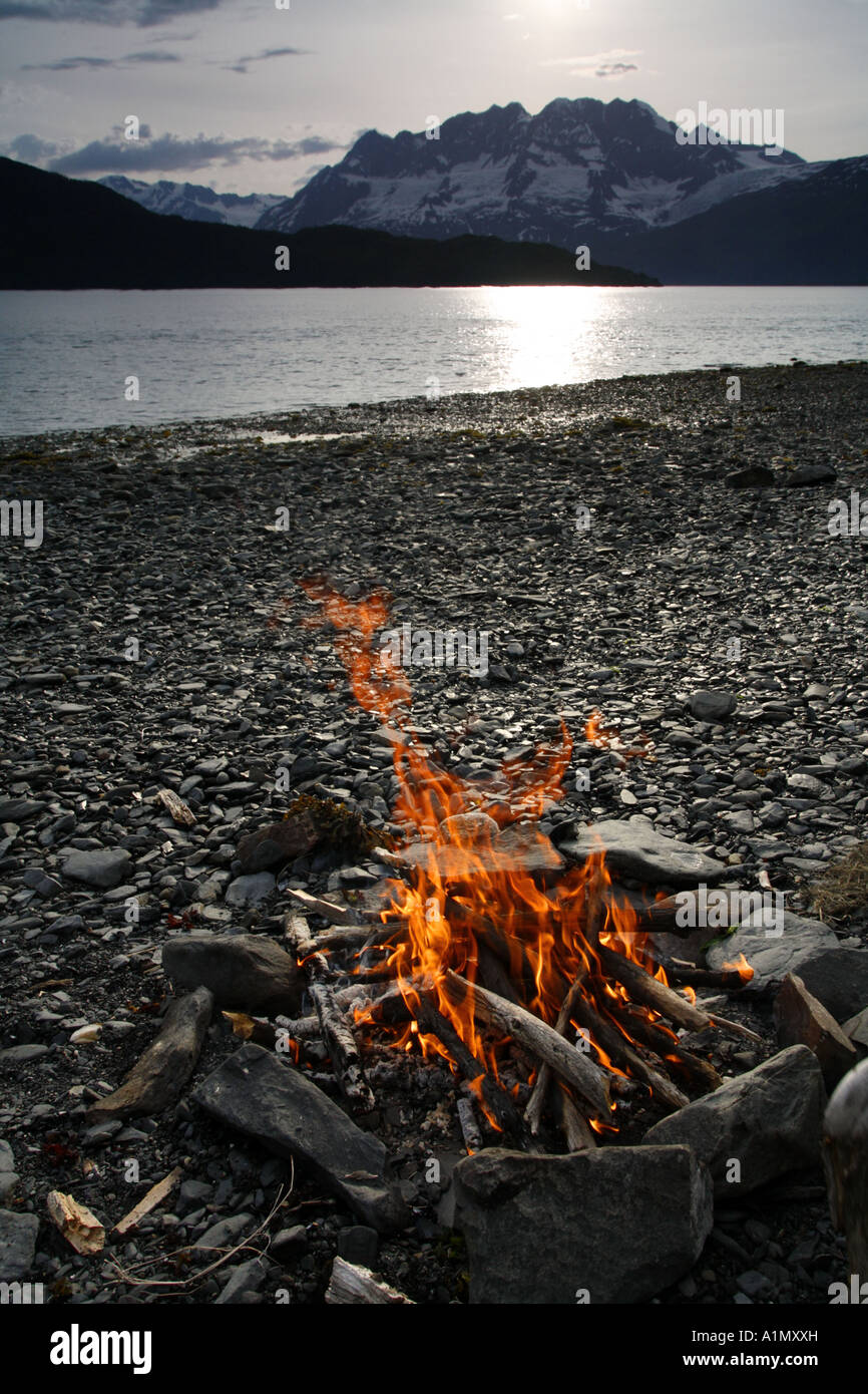 A campfire on the beach Barry Arm Prince William Sound Chugach National ...