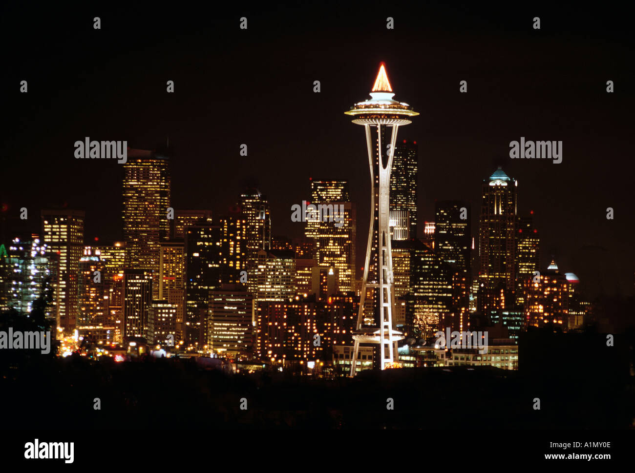 Space needle at night in Seattle Washington WA USA as travel ...