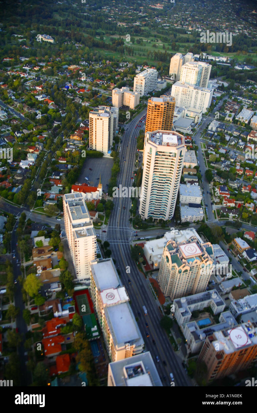 Aerial view of Beverly Hills and Wilshire Blvd Los Angeles California ...