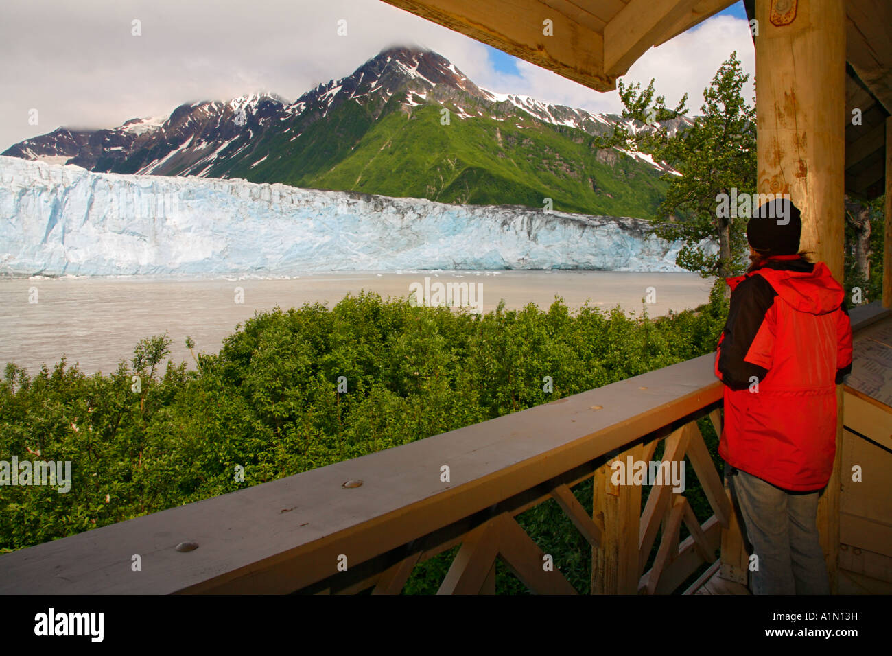 Visitor at Childs Glacier Viewing Deck Cordova Chugach National Forest ...