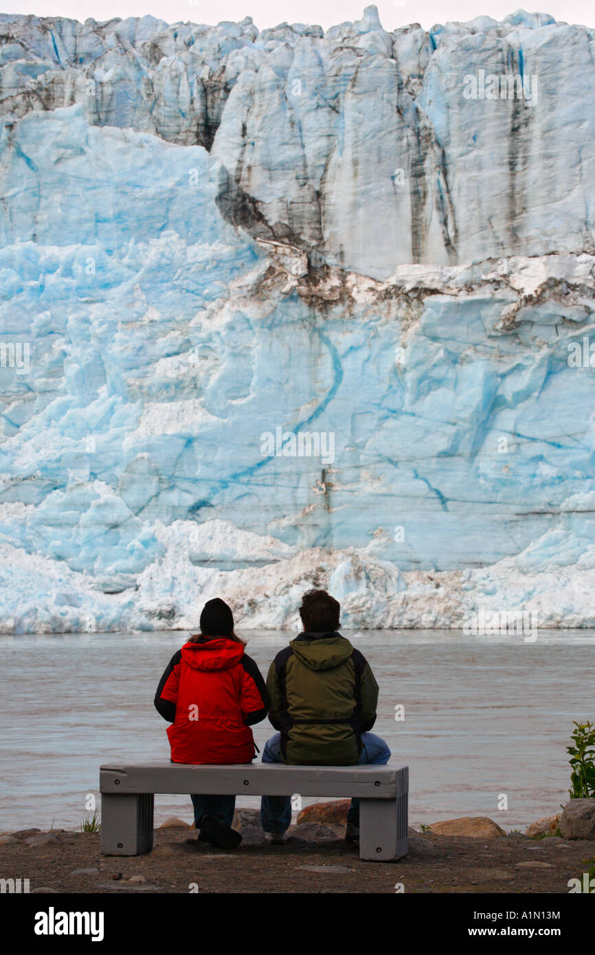 Visitors watch Childs Glacier Cordova Chugach National Forest Alaska ...