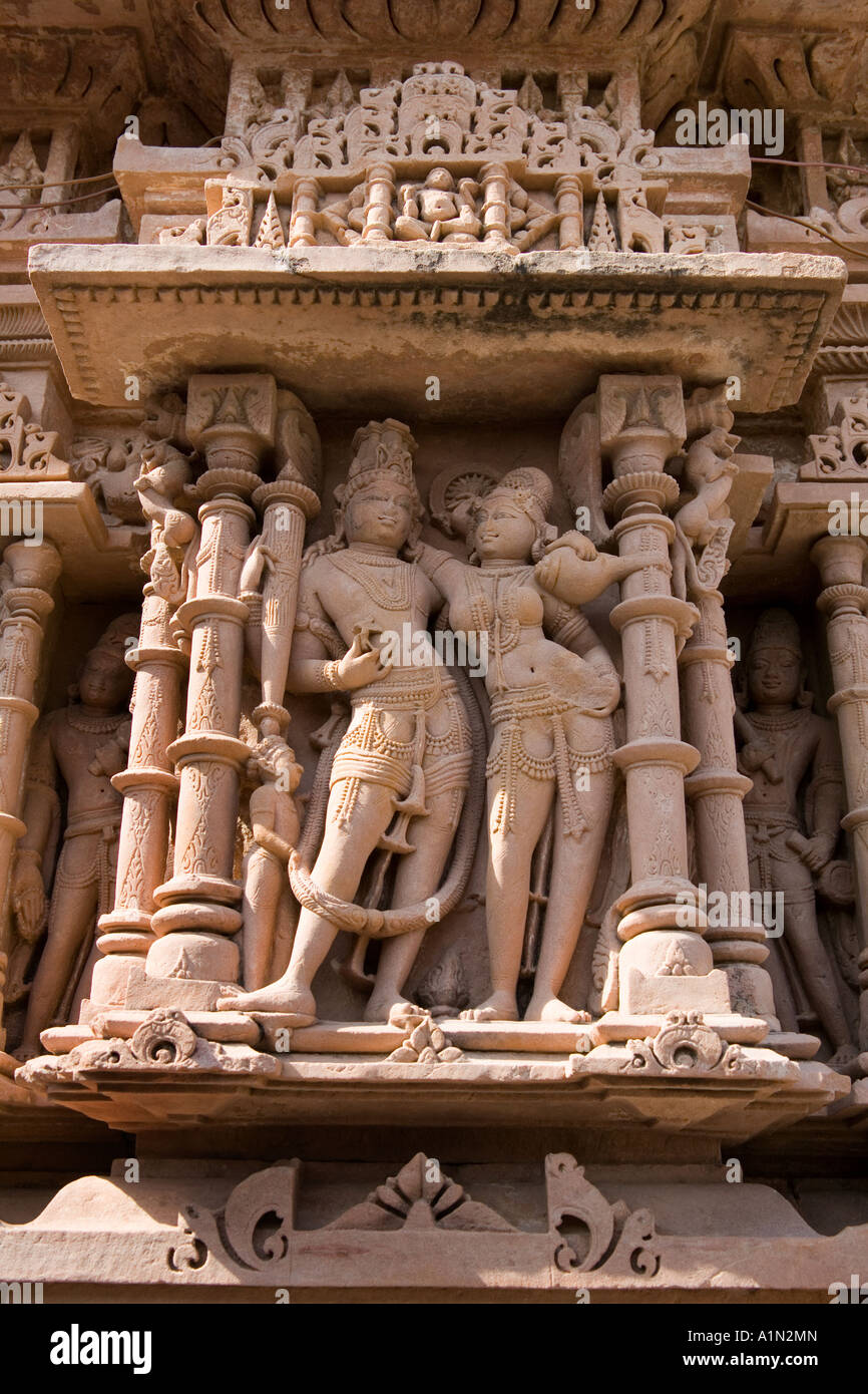 Detailed carvings in the Sachiya Mata Hindu Temple complex in the town ...