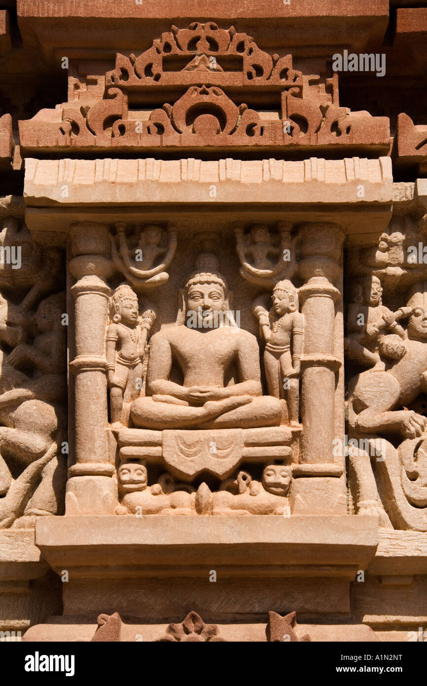 Detailed carvings in the Sachiya Mata Hindu Temple complex in the town ...