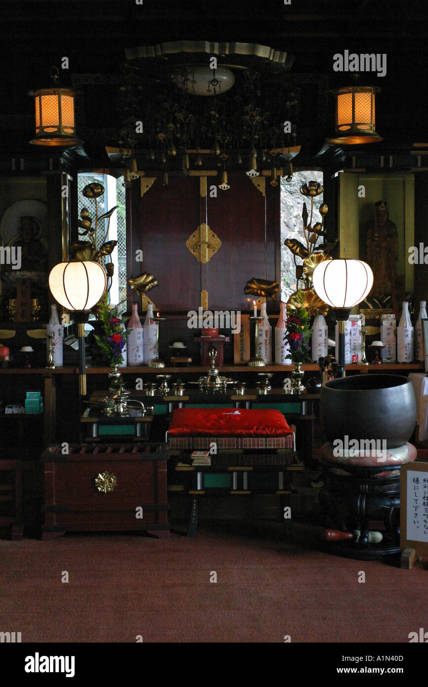 Inside a typical Japanese temple building at Hozanji temple Nara Japan ...