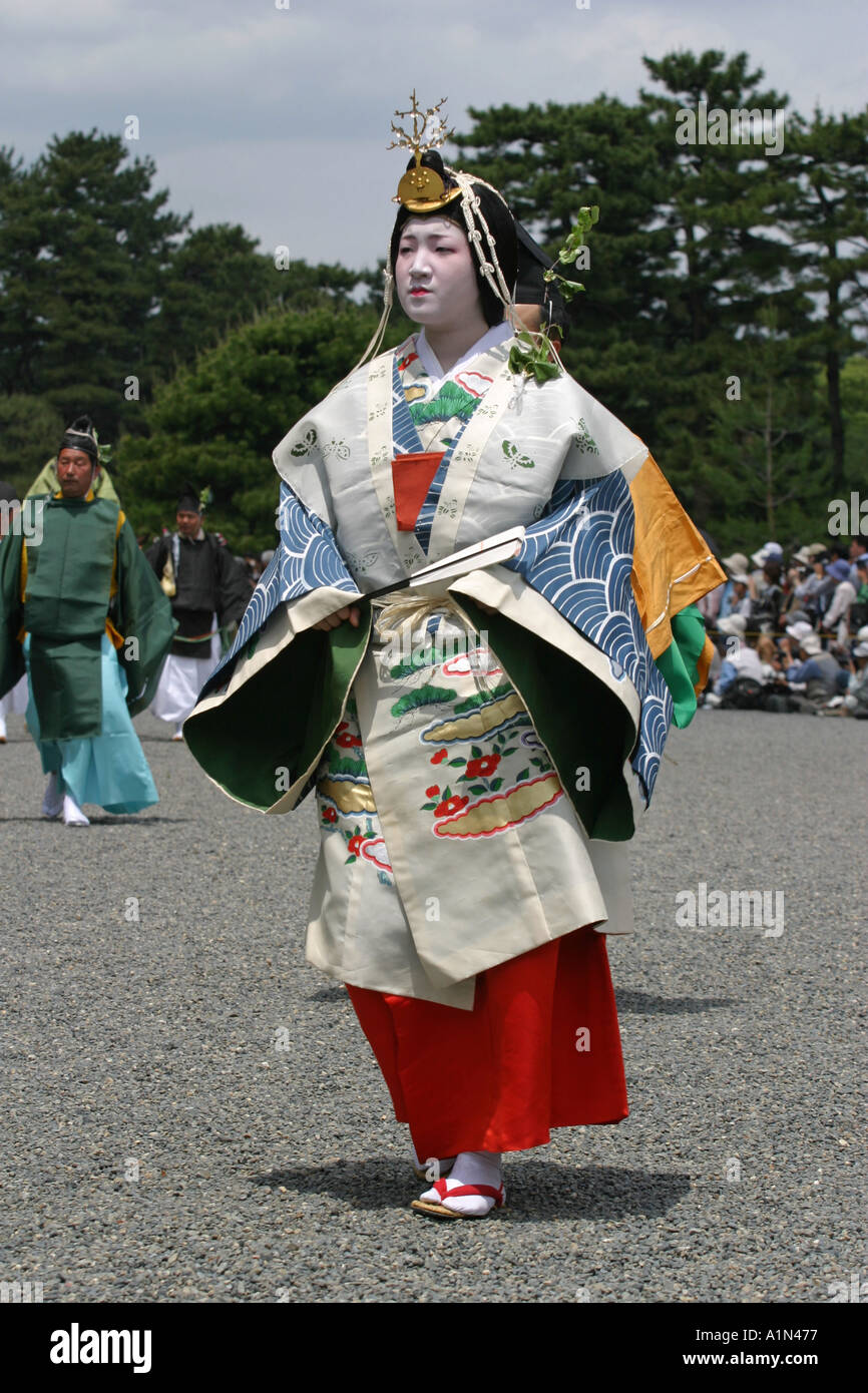 Japanese woman wearing traditional 6th century costume and white face ...