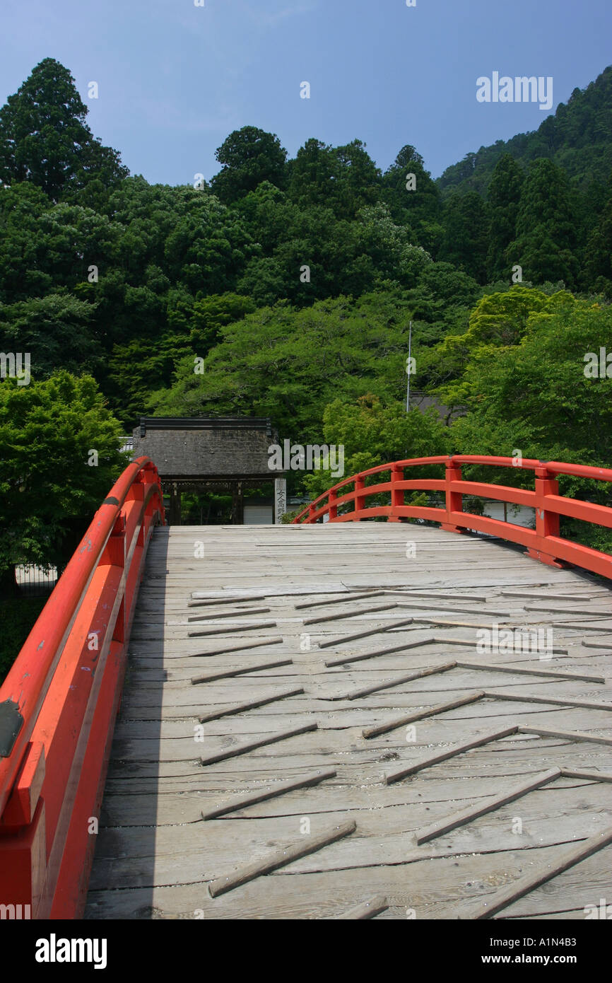 Traditional Japanese bridge at the entrance to Muroji temple in Mie ...