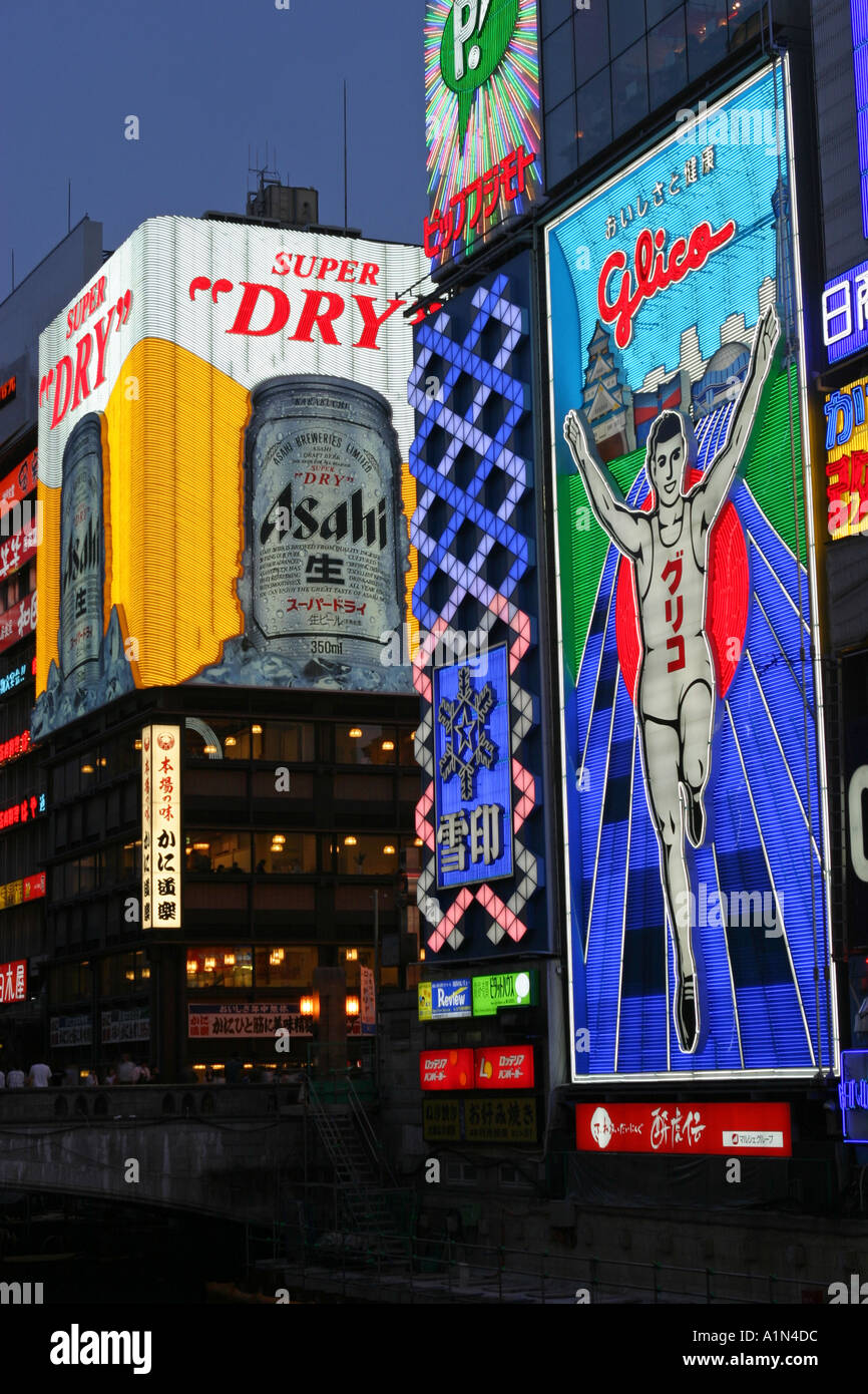 Neon signs and lights in popular tourist area of Dotonbori, downtown ...