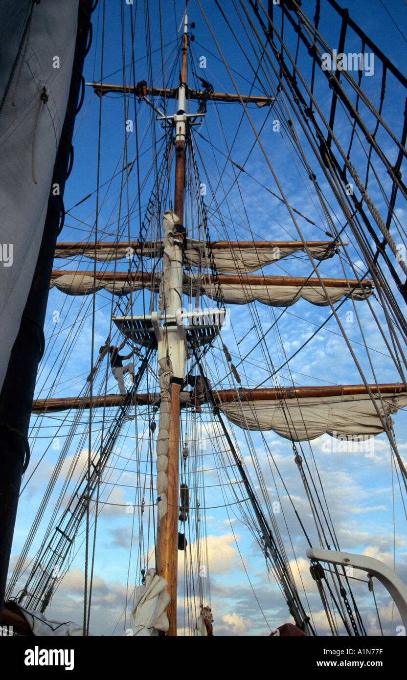 climbing the rigging of a hundred year old wooden sailing ship ...