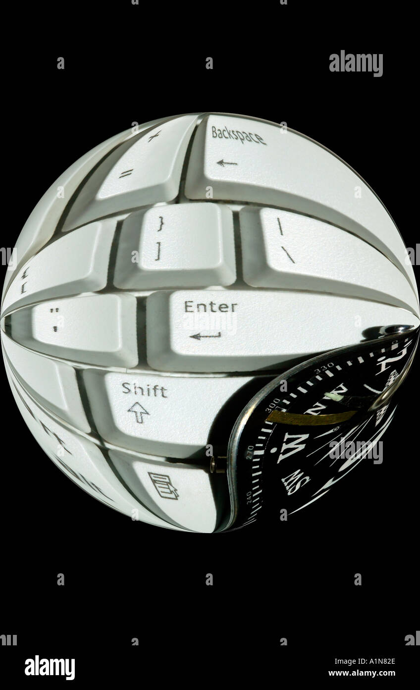 Digital Art Computer Keyboard Compass in Round Sphere Stock Photo - Alamy