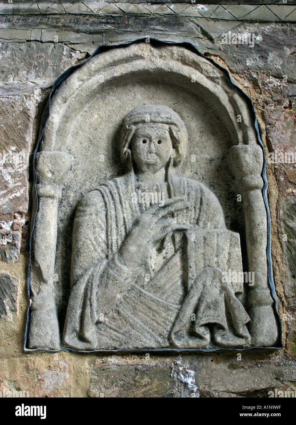 Anglo Saxon carving of a figure giving a Byzantine blessing in Breedon ...