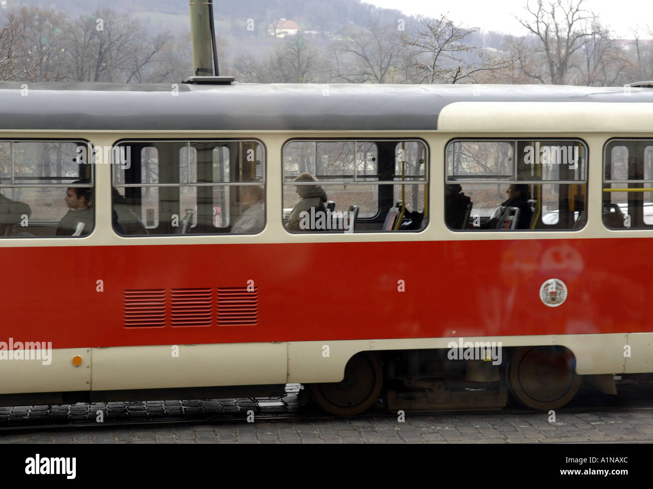 red tram typical prague praha prag czech republic former czechoslovakia ...