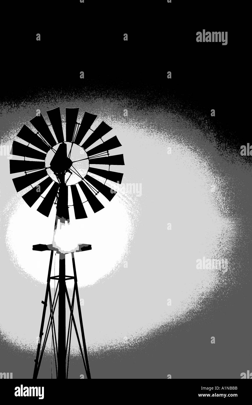 Old Windmill Digital Art BW Stock Photo - Alamy