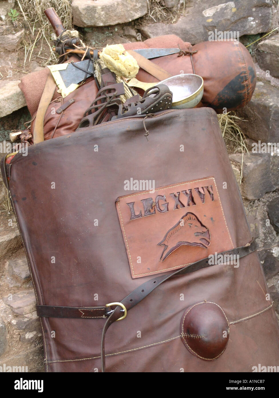 Roman legionary kit bag at Caerleon South Wales GB UK 2004 Stock Photo ...