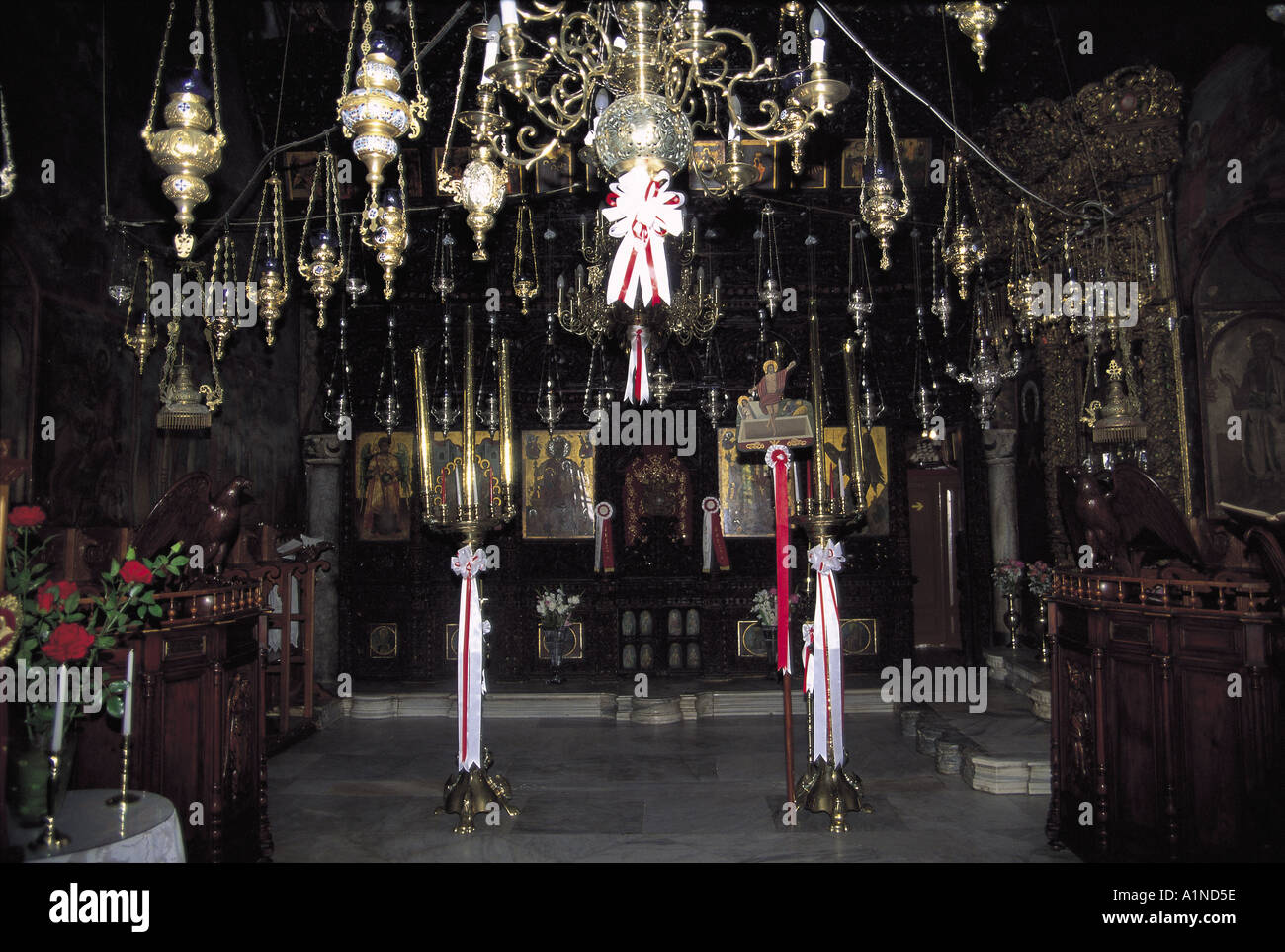 Greek Coptic church Church Interior Stock Photo - Alamy