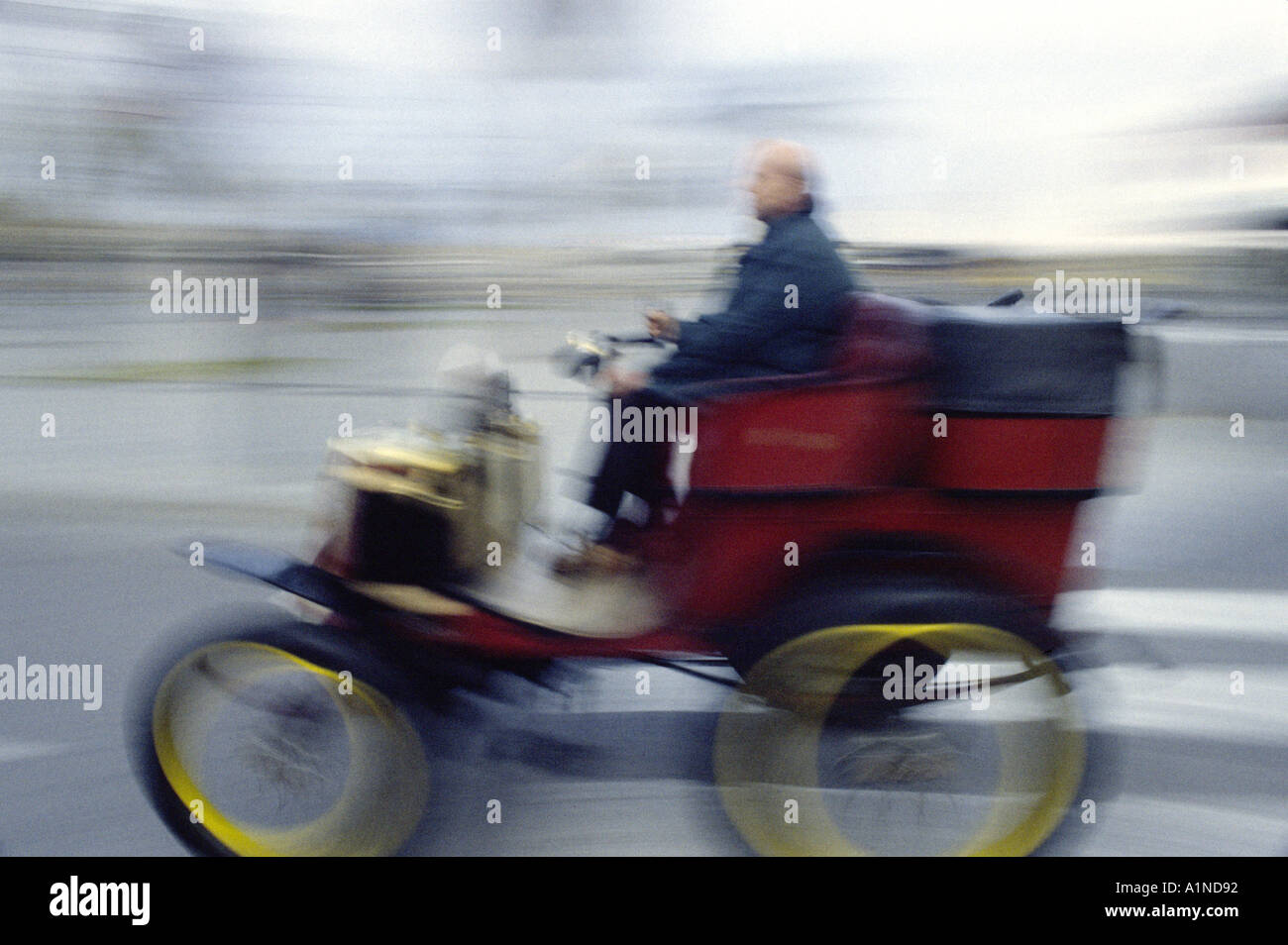 Driving old car Barcelona Stock Photo - Alamy