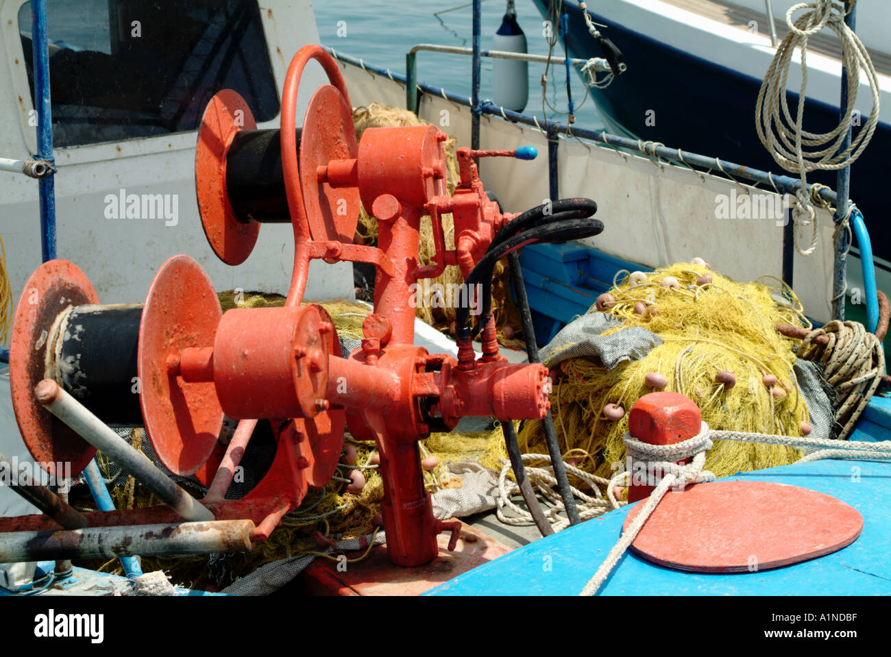 Winches on Fishing boat Stock Photo - Alamy