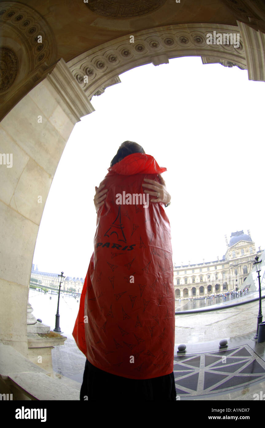 Le Louvre, Paris, France, woman in red, rain, woman in red, rain, the ...