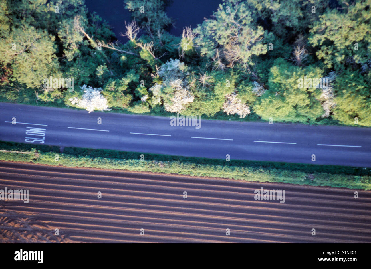 view of field and road from above Stock Photo - Alamy