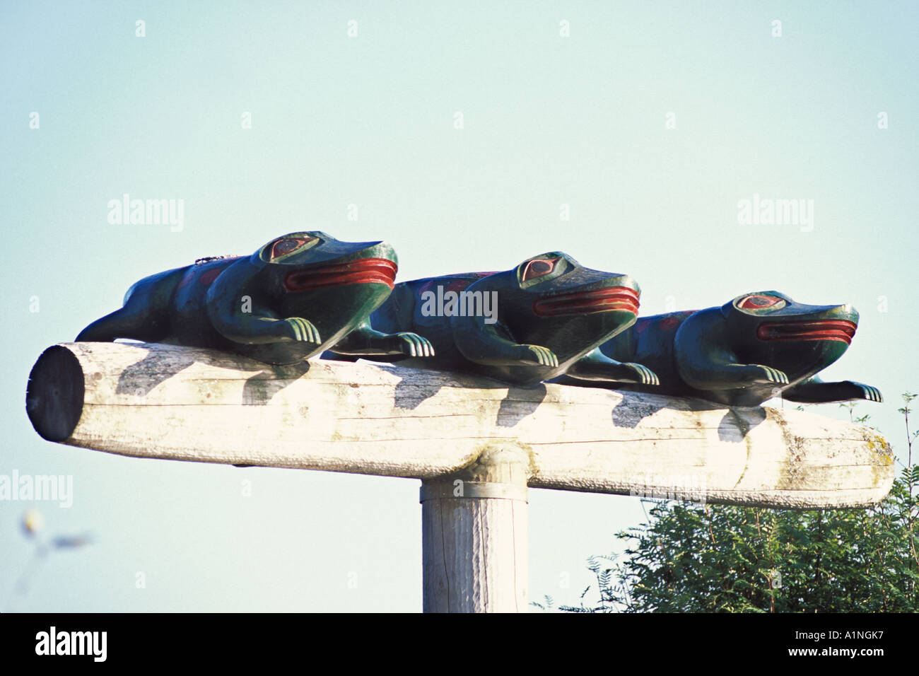 frog carvings for a totem in Wrangell Alaska Stock Photo - Alamy
