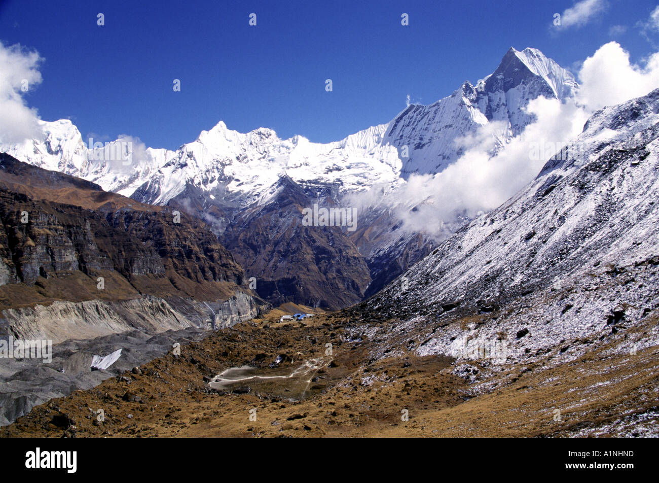 View of the Annapurna Sanctuary including Machhapuchhare and Annapurna ...