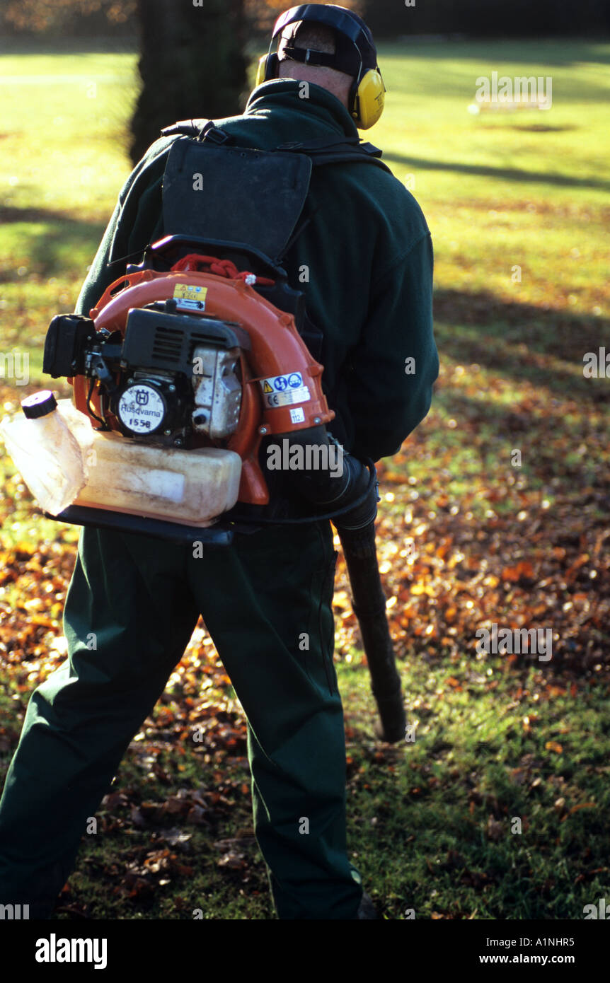 Worker clearing Leaves Stock Photo - Alamy