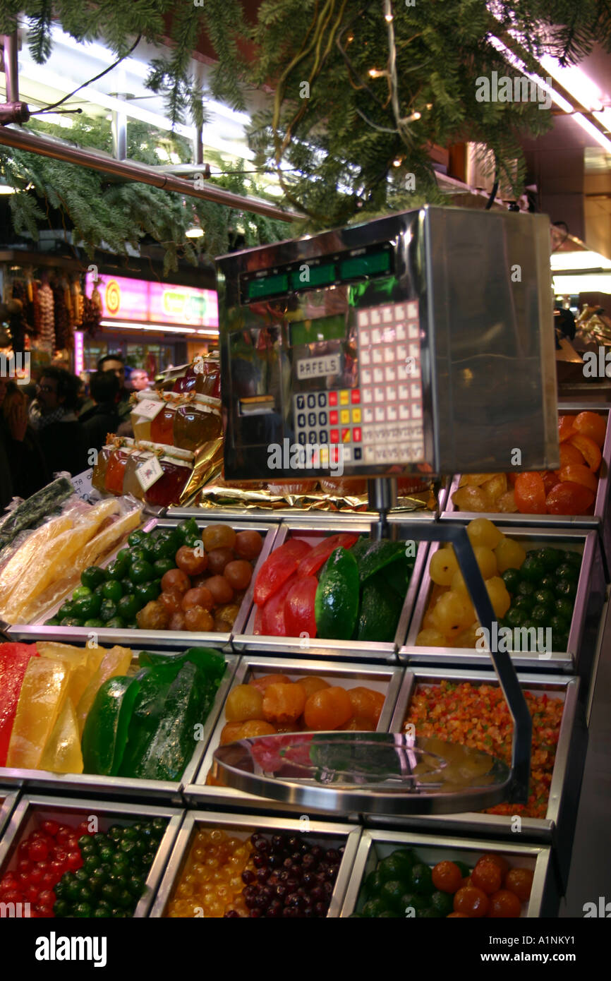 Colourful display at local market with weighing scales Stock Photo - Alamy