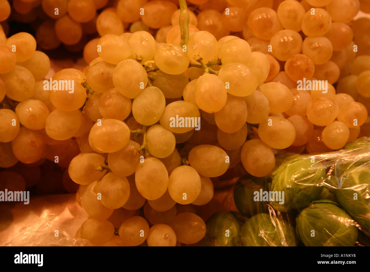 Grapes on display at fruit and vegetable market in Barcelona Spain ...
