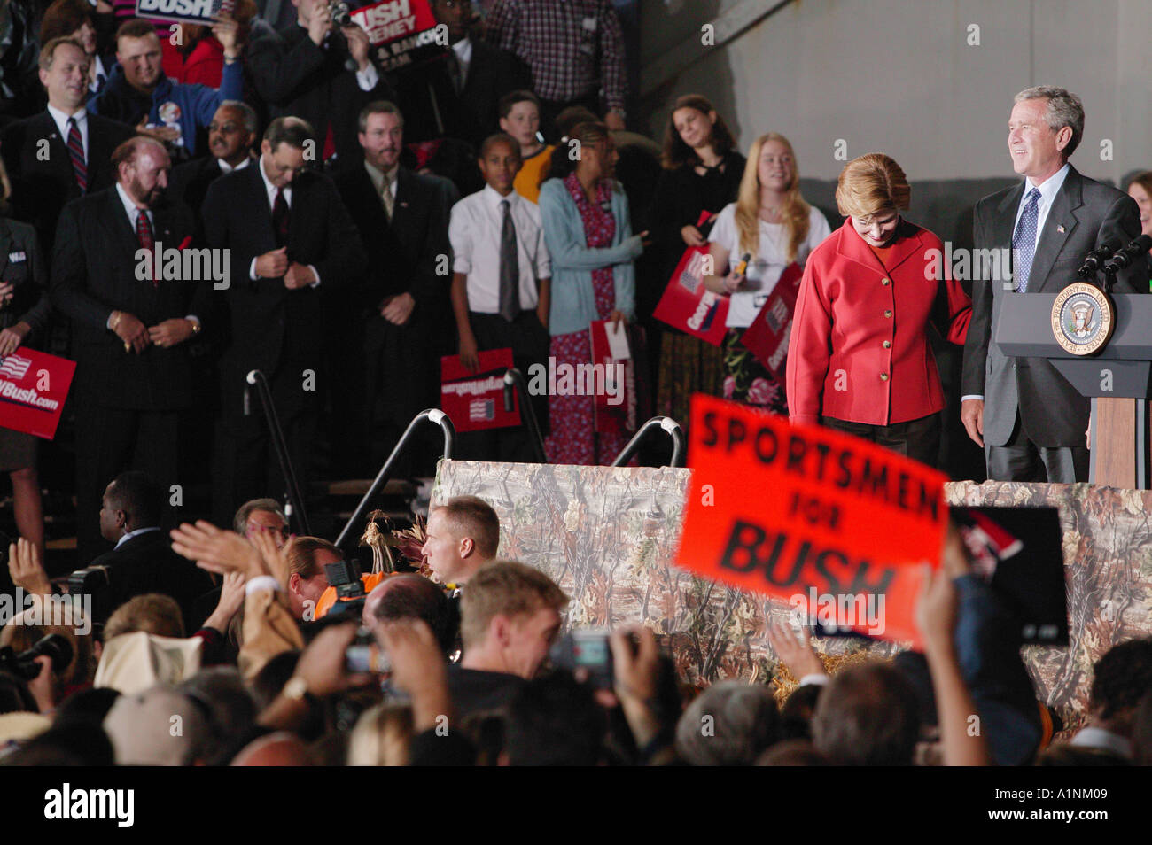 President George W Bush and Laura Bush at a Republican election ...