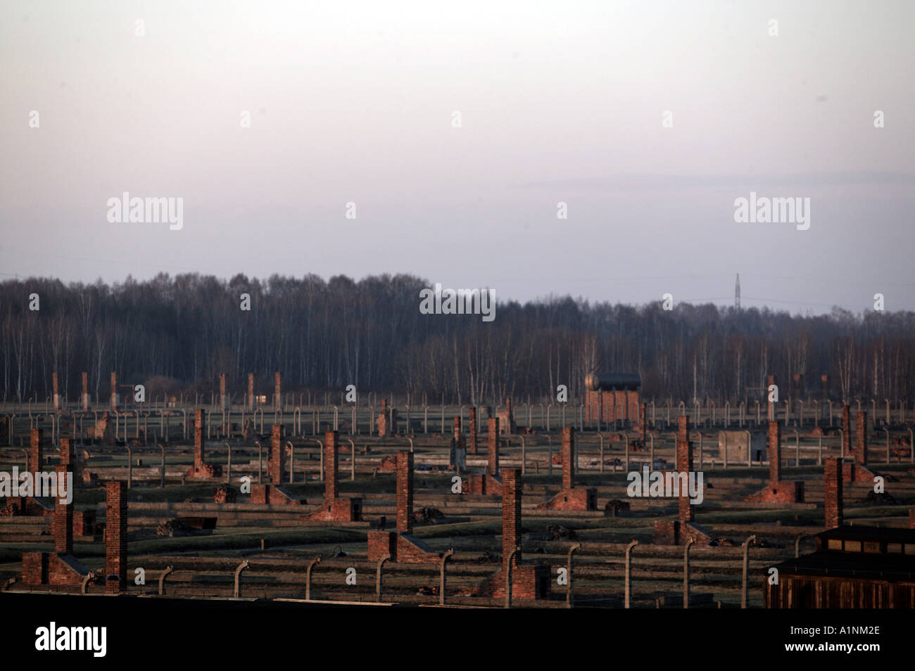 Auschwitz 2 Birkenau The chimney stacks to the detention building are ...