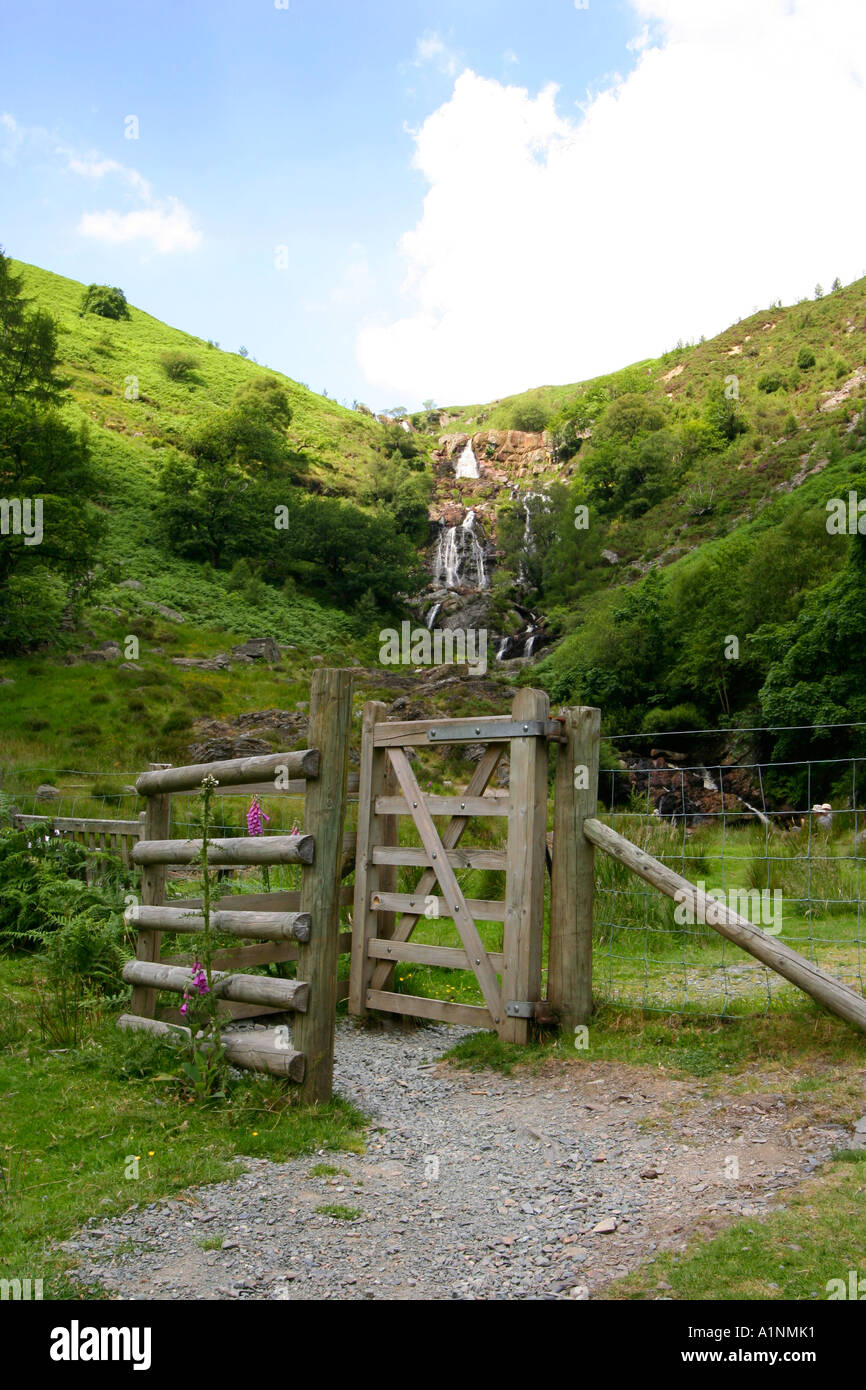 Gate with Waterfall Stock Photo - Alamy