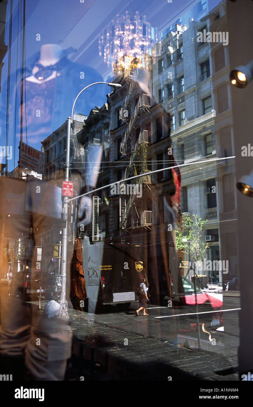 Window reflections in a Soho shop front. New York City Stock Photo - Alamy