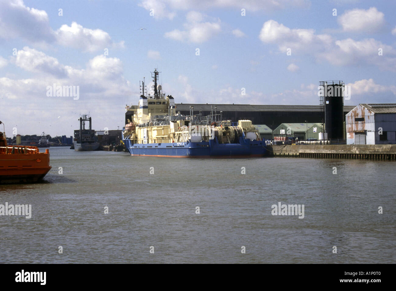 Oil rig support ship that supplies the North Sea Oil fields in England ...