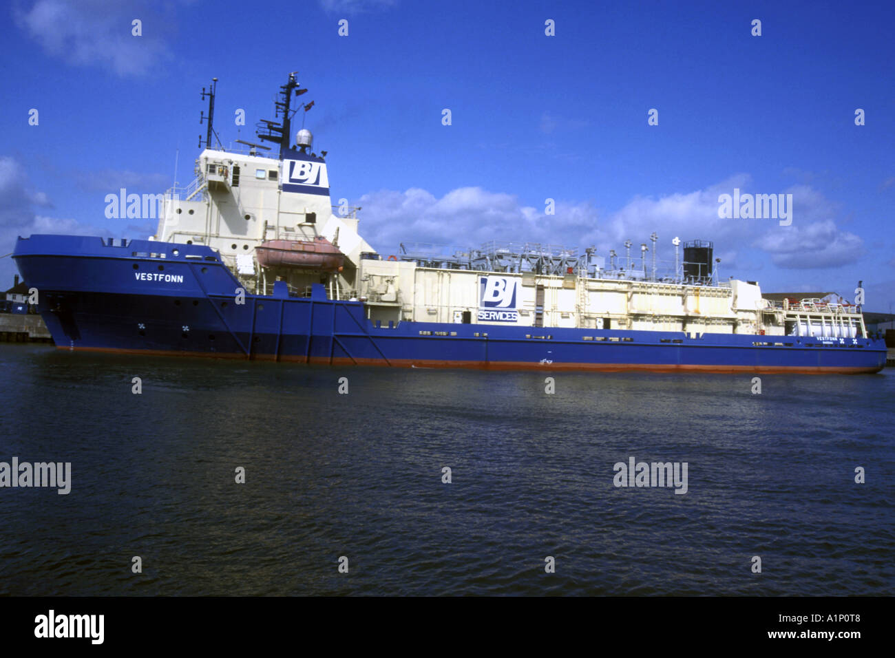 Oil rig support ship that supplies the North Sea Oil fields in England ...