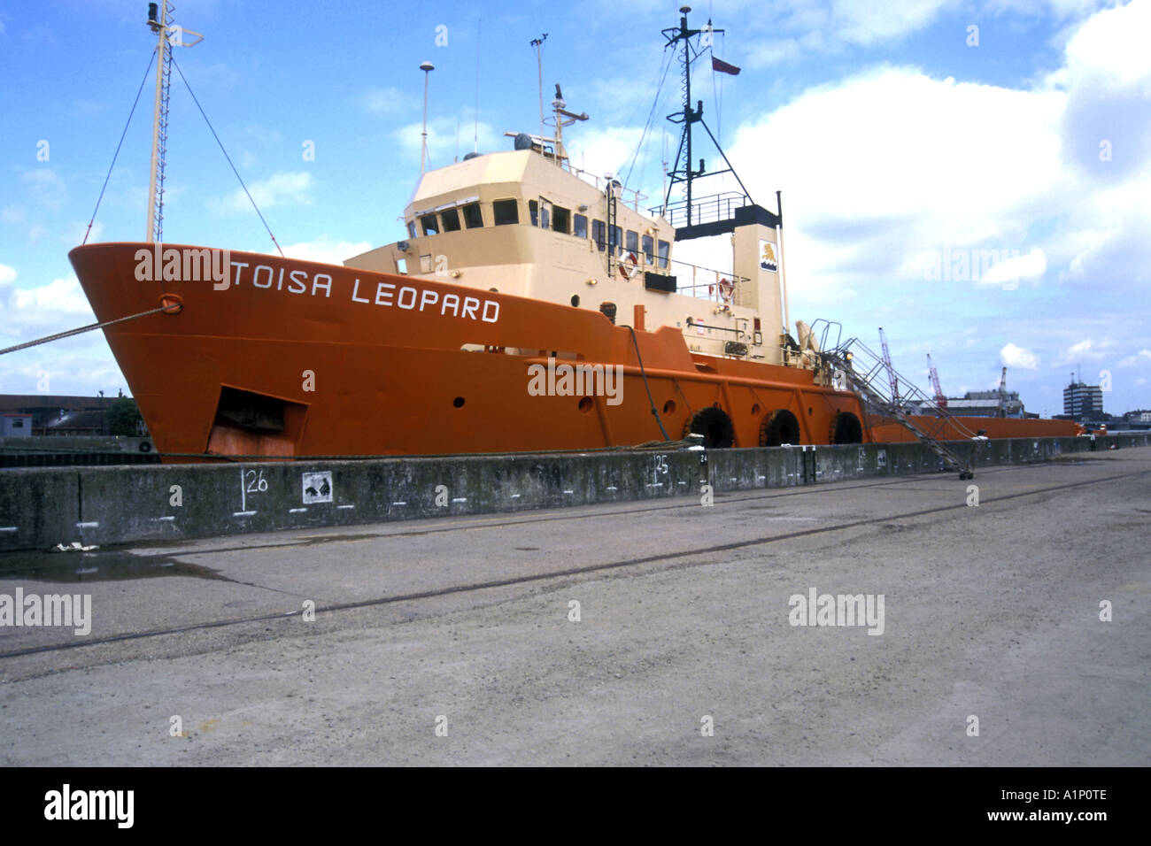 Oil rig support ship that supplies the North Sea Oil fields in England ...