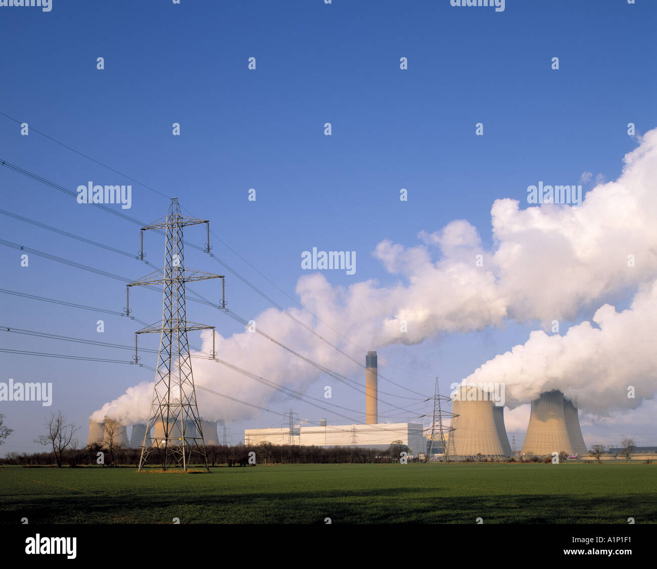 Cooling Towers An electricity pylon of the National Grid Drax Yorkshire ...